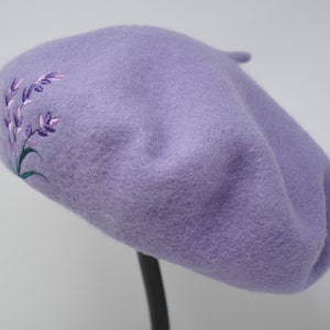 Embroidered Wool Beret Cap, Purple Lavender Winter Wool Beret Hat, 100% ...
