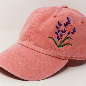Lavender Embroidered Purple Blue Flower Baseball Cap, Washed Cotton ...
