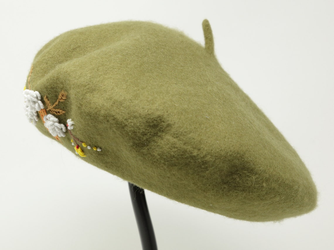 100% Wool Beret Hat Winter French Cap W/ Hand Embroidered | Etsy