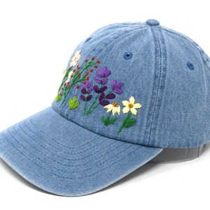 Hand-stitched Blossom Cotton Baseball Cap Denim Blue - Bold and ...