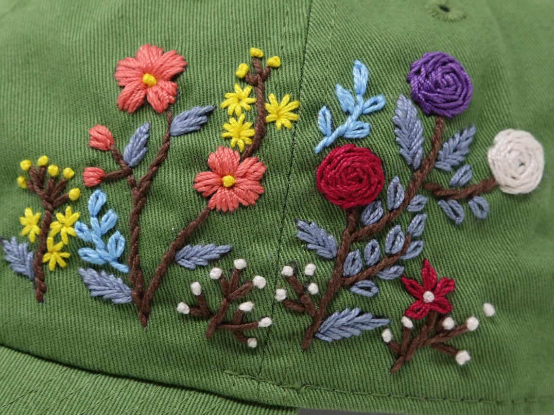 Hand Embroidered Flower Garden Cotton Baseball Cap Hand - Etsy