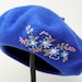 Handmade Hand Embroidered Blue Flower 100% Wool Beret Hat, Warm Winter ...