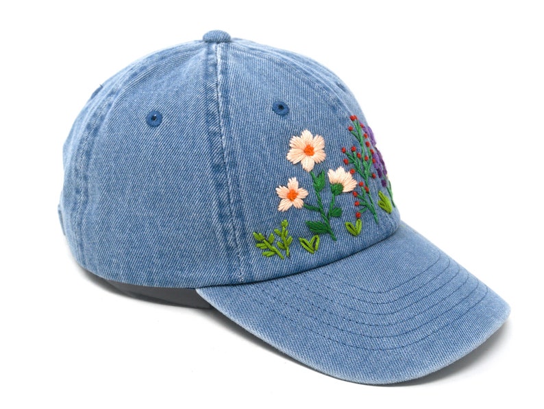 Hand-stitched Blossom Cotton Baseball Cap Denim Blue - Bold and ...