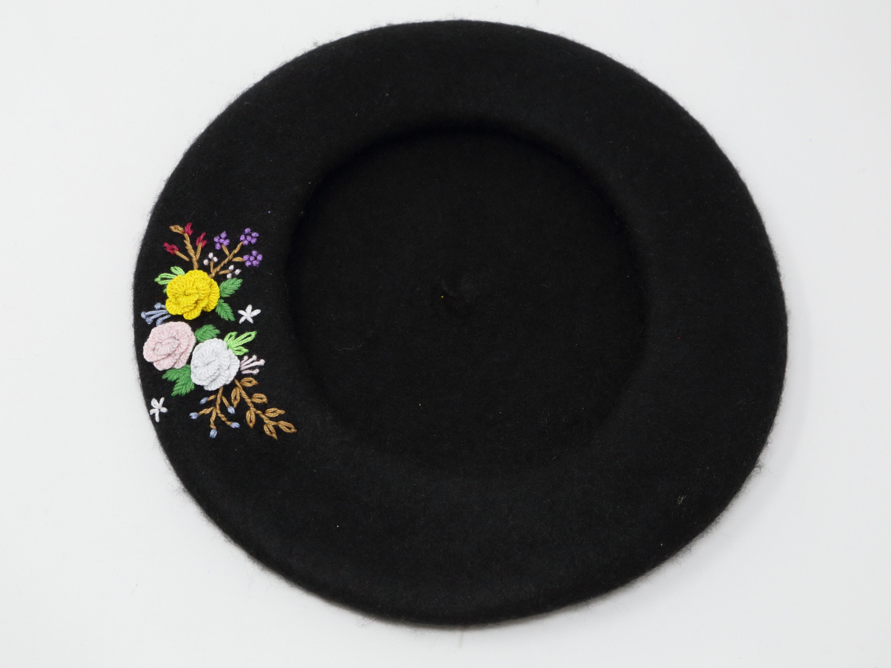 Beret Hat Flower Hat Wool Beret Hand Embroidered Hat - Etsy