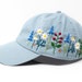 Garden Couture: Hand-embroidered Floral Faded Light Blue Baseball Cap ...