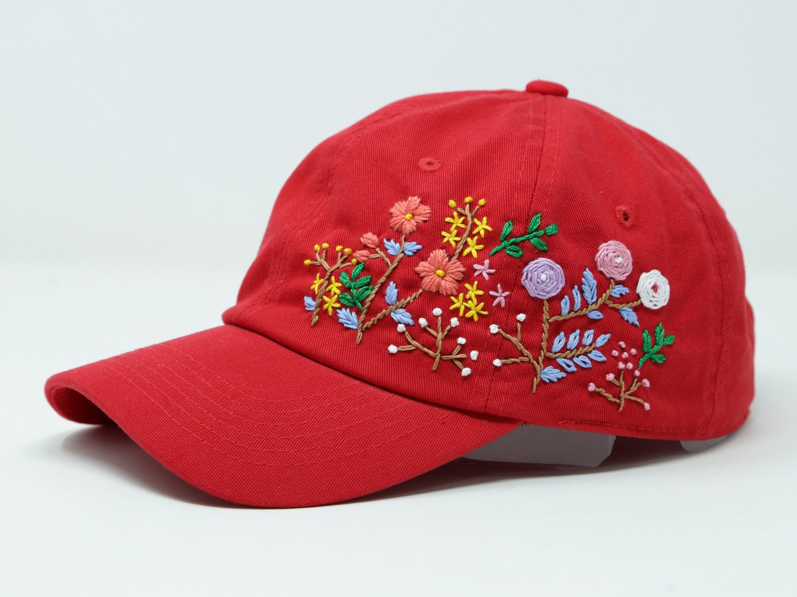 Hand Embroidered Flower Garden Cotton Baseball Cap, Hand Embroidered ...