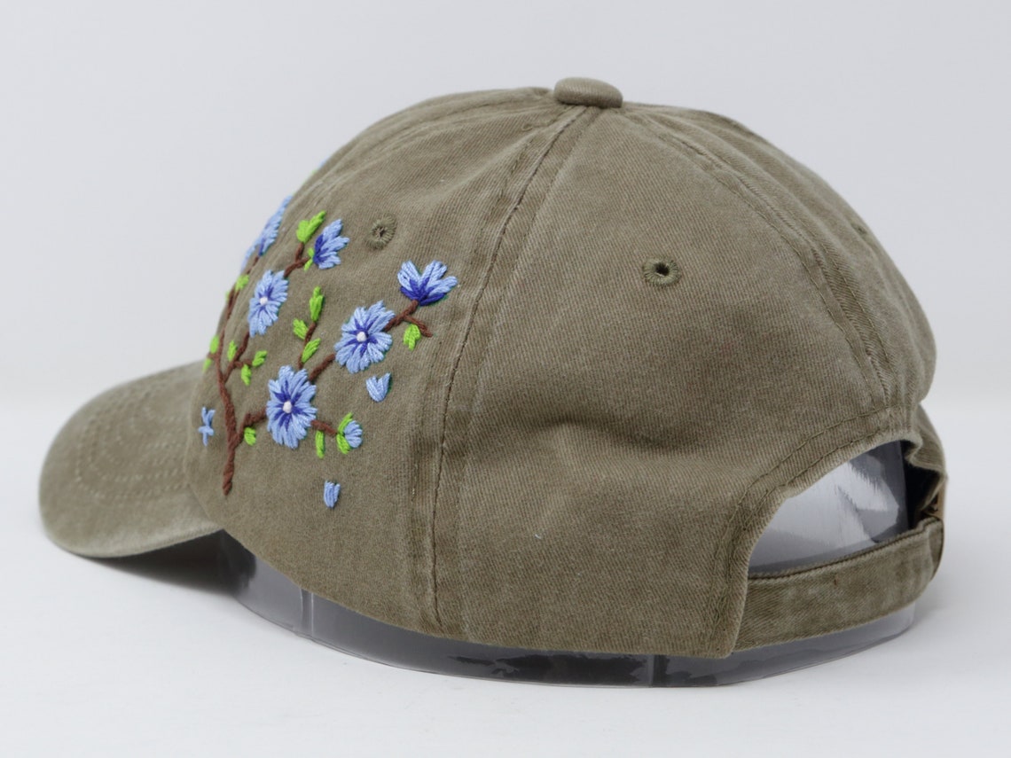 Wash Cotton Baseball Cap Hand Embroidered Green Flower Hat - Etsy