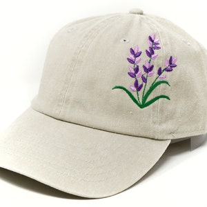 Lavender Embroidered Purple Blue Flower Baseball Cap, Washed Cotton ...