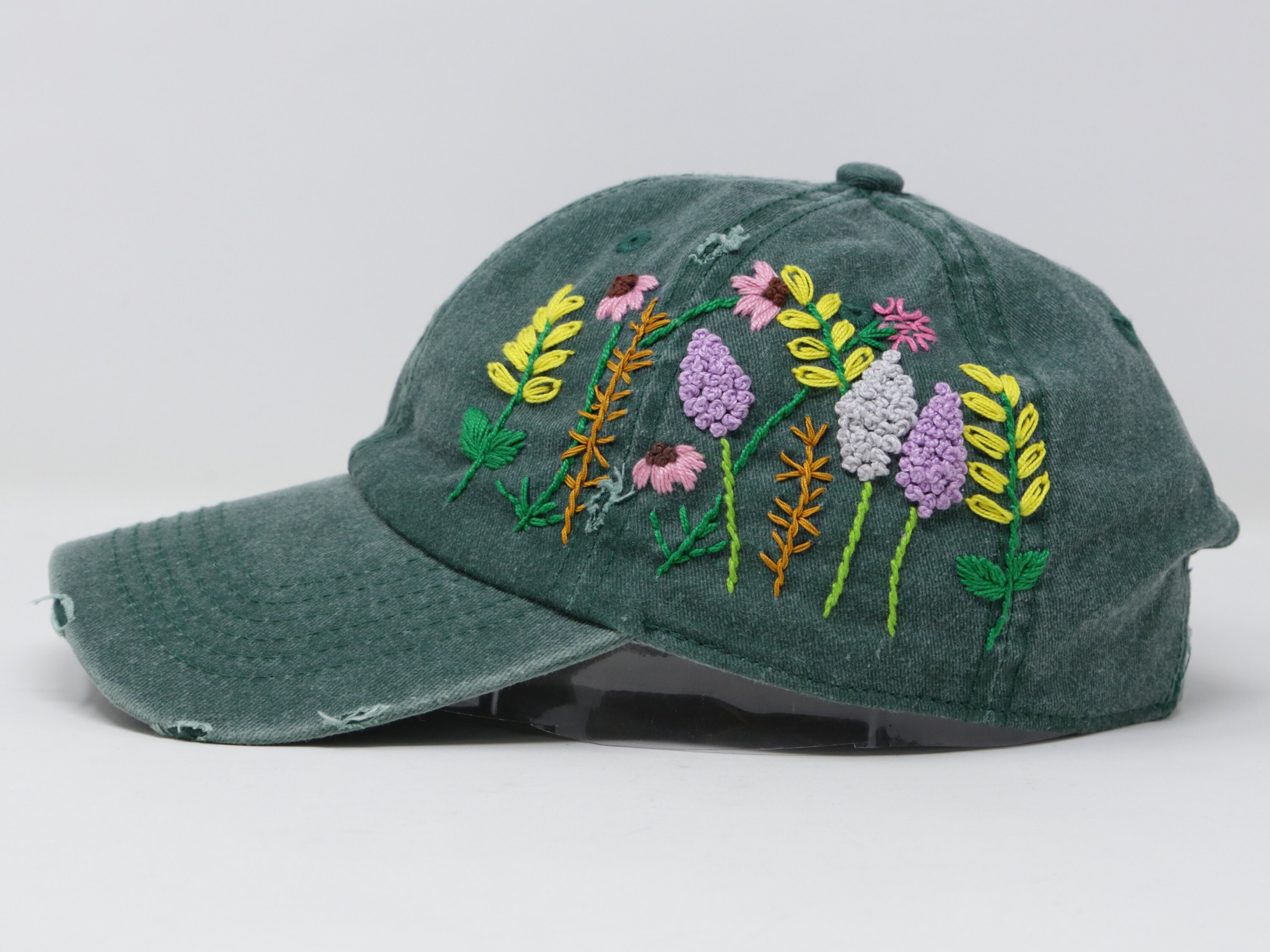 Hand Embroidered Wash Cotton Ripped Baseball Cap Hand - Etsy