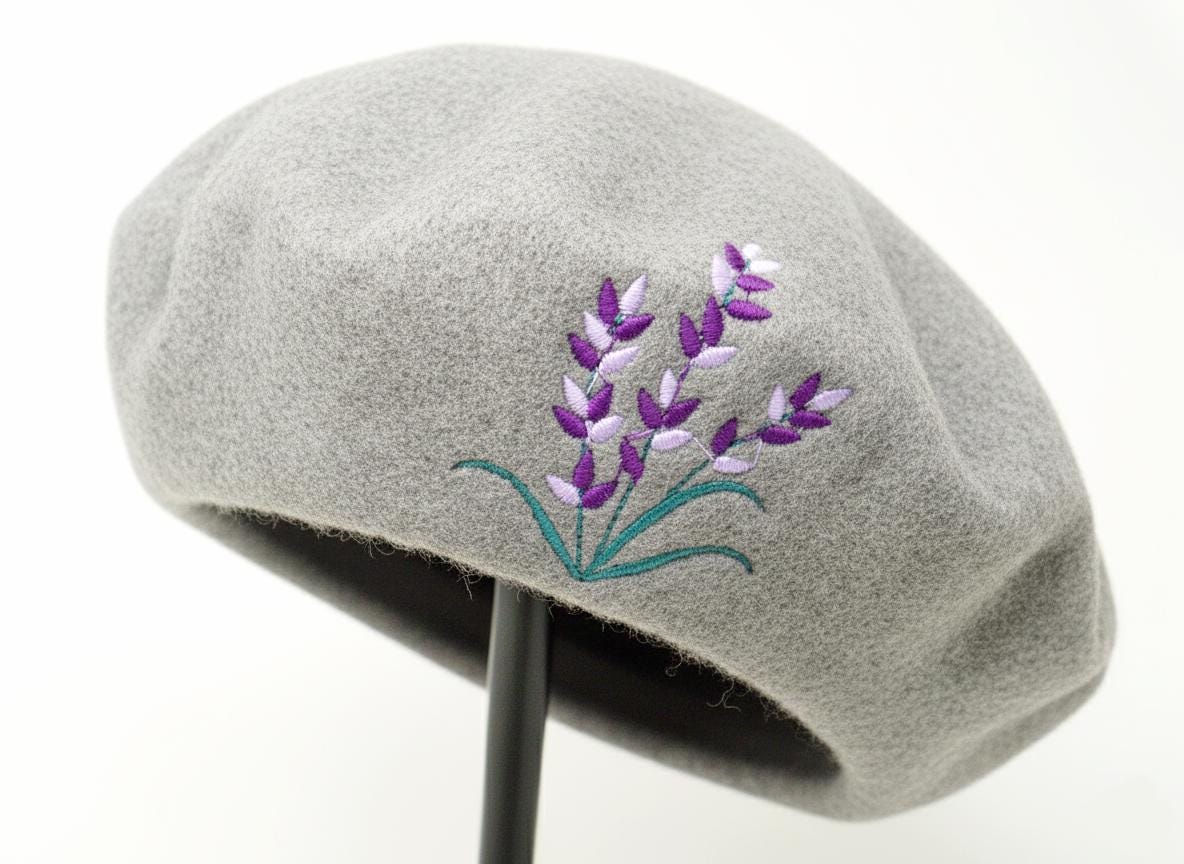 Embroidered Wool Beret Cap, Purple Lavender Winter Wool Beret Hat, 100% ...