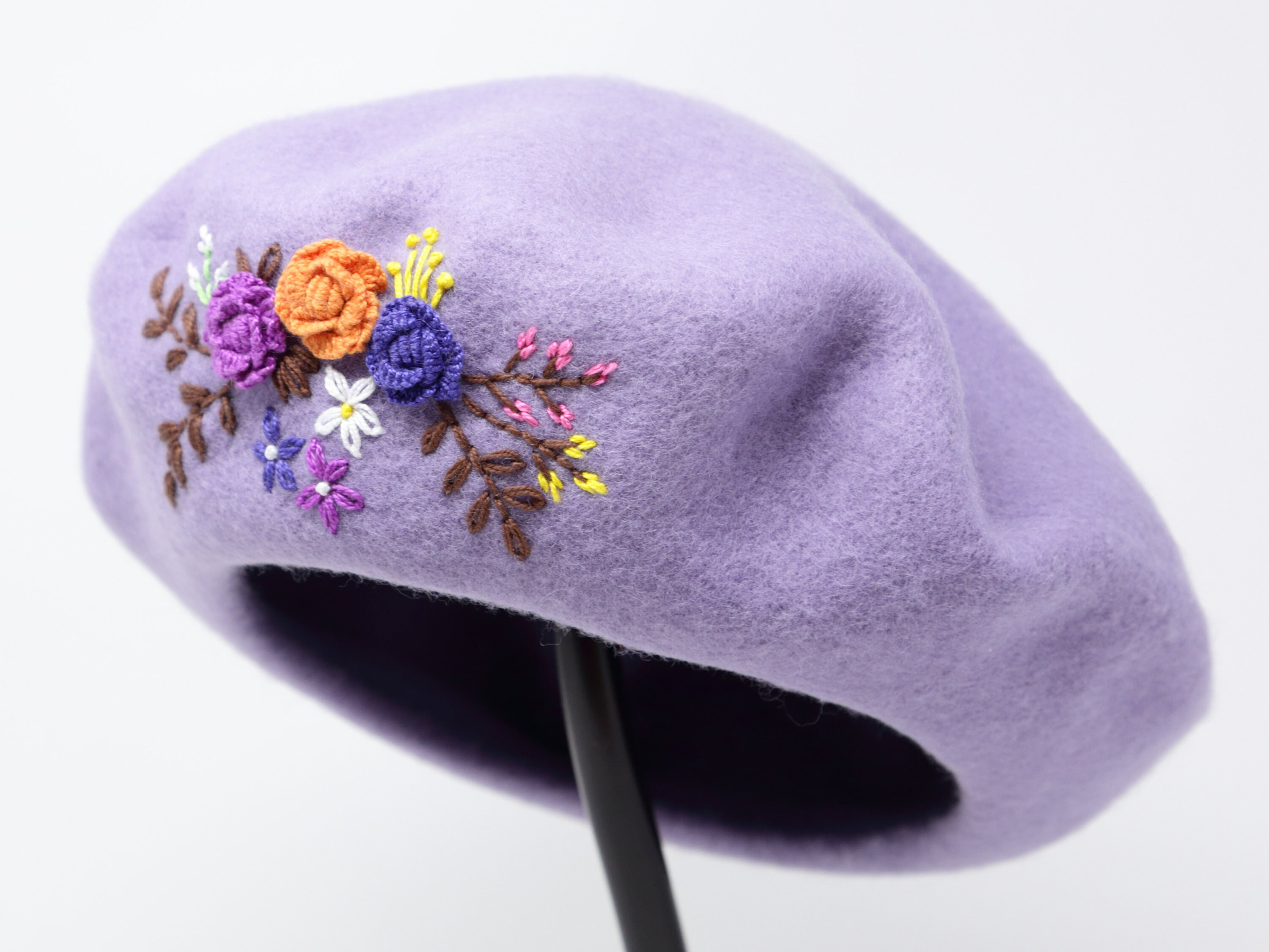 Beret Hat Flower Hat Wool Beret Hand Embroidered Hat | Etsy