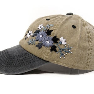Bohemian Flower Curved Brim Sun Hat Black Khaki - Handmade Embroidery ...