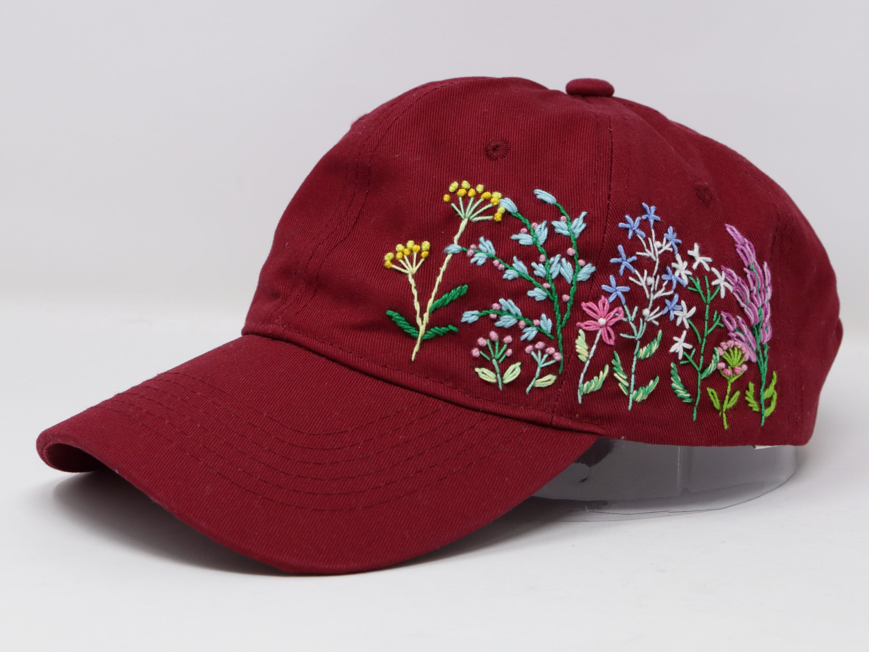 Hand Embroidered Flower Garden Cotton Baseball Cap Hand - Etsy