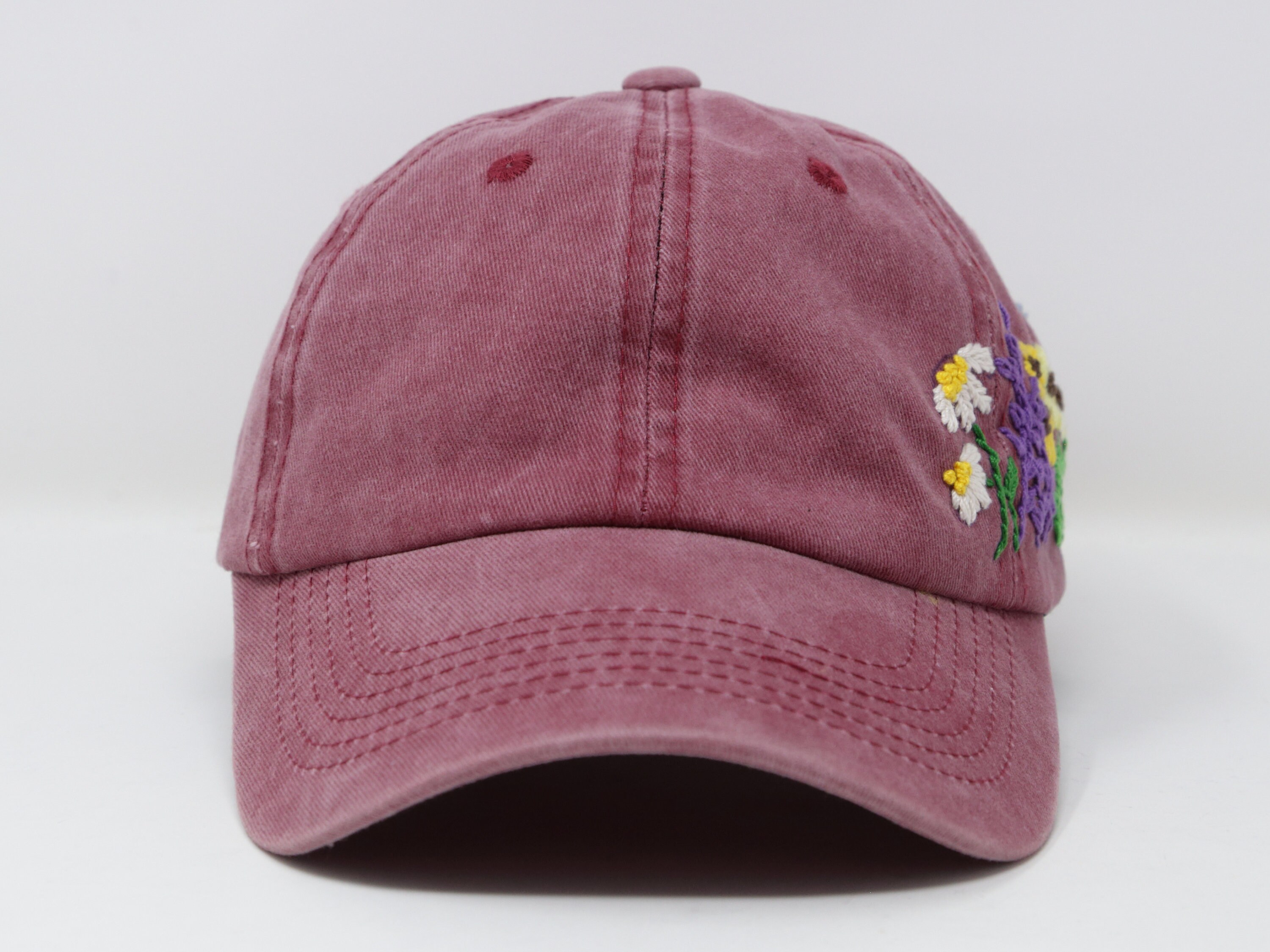 Wash Cotton Red Baseball Cap Hand Embroidered Flower Hat - Etsy