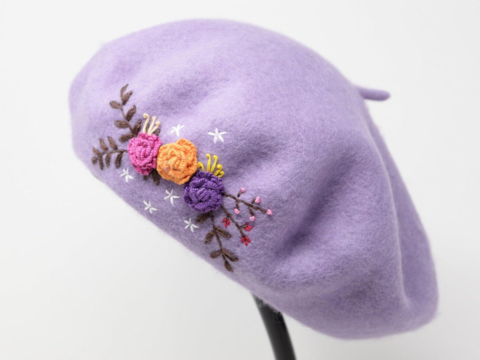 Beret Hat Flower Hat Wool Beret Hand Embroidered Hat - Etsy