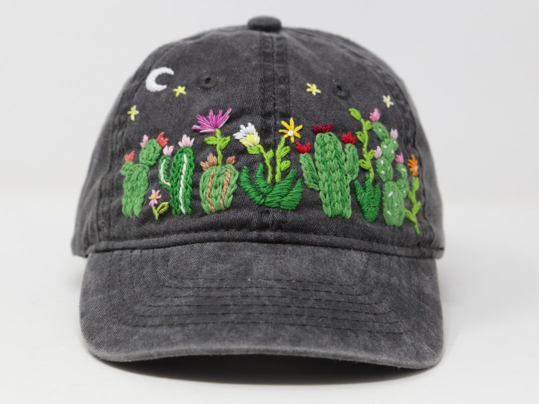 Cactus Theme Baseball Cap, Hand Embroidered Handmade Wash Cotton ...