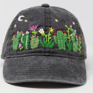 Cactus Theme Baseball Cap, Hand Embroidered Handmade Wash Cotton ...