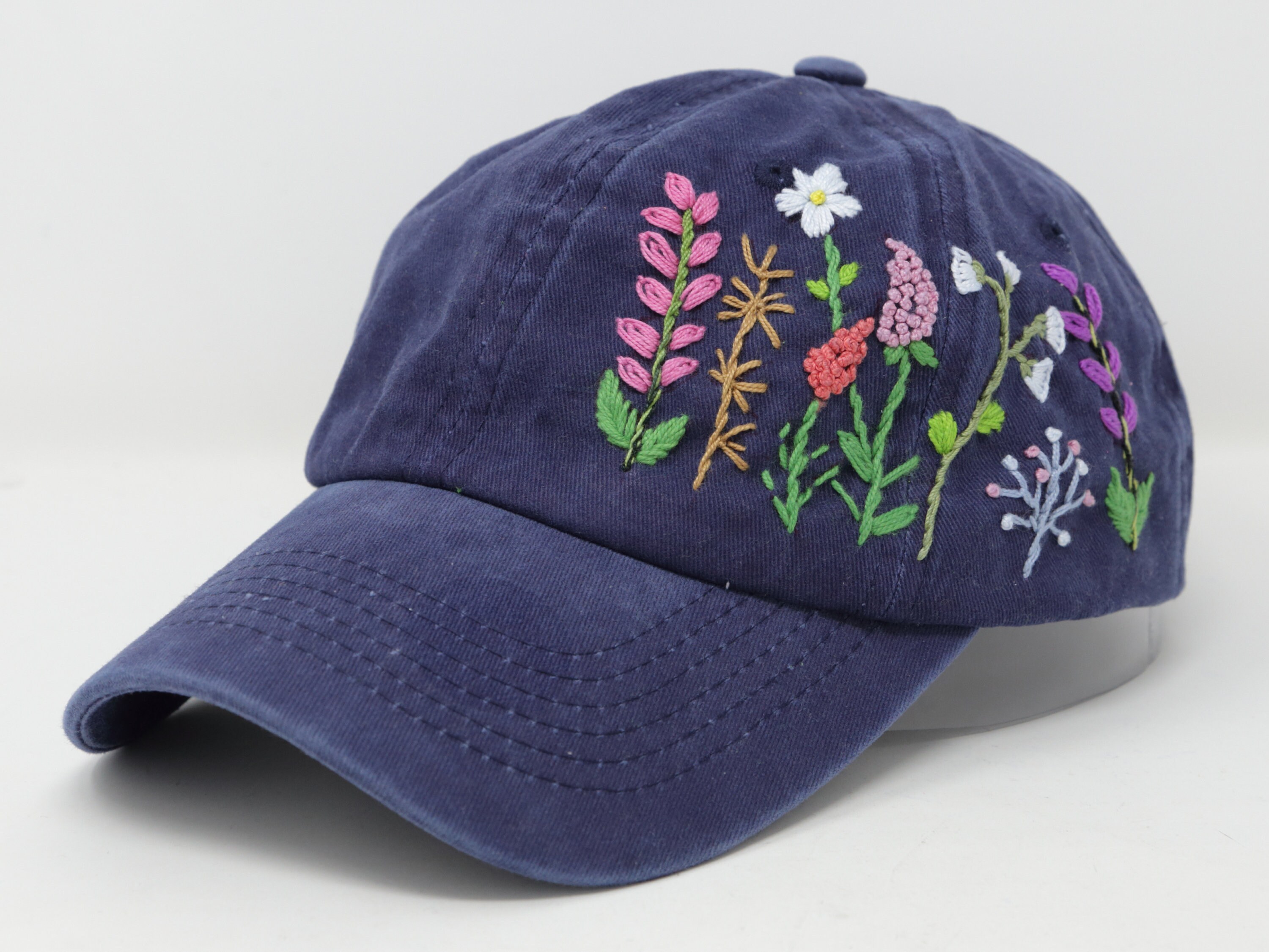 Wash Cotton Baseball Cap Hand Embroidered Flower Hat Curved - Etsy