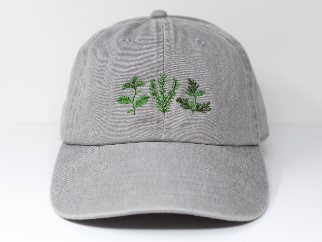 Green Herb Embroidered Baseball Cap, Rosemary Paisley Basil Design ...