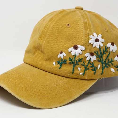 Wash Cotton Baseball Cap Hand Embroidered Flower Hat Curved - Etsy