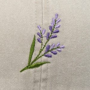 Lavender Flower Embroidered Baseball Cap, Washed Cotton Curve Brim ...