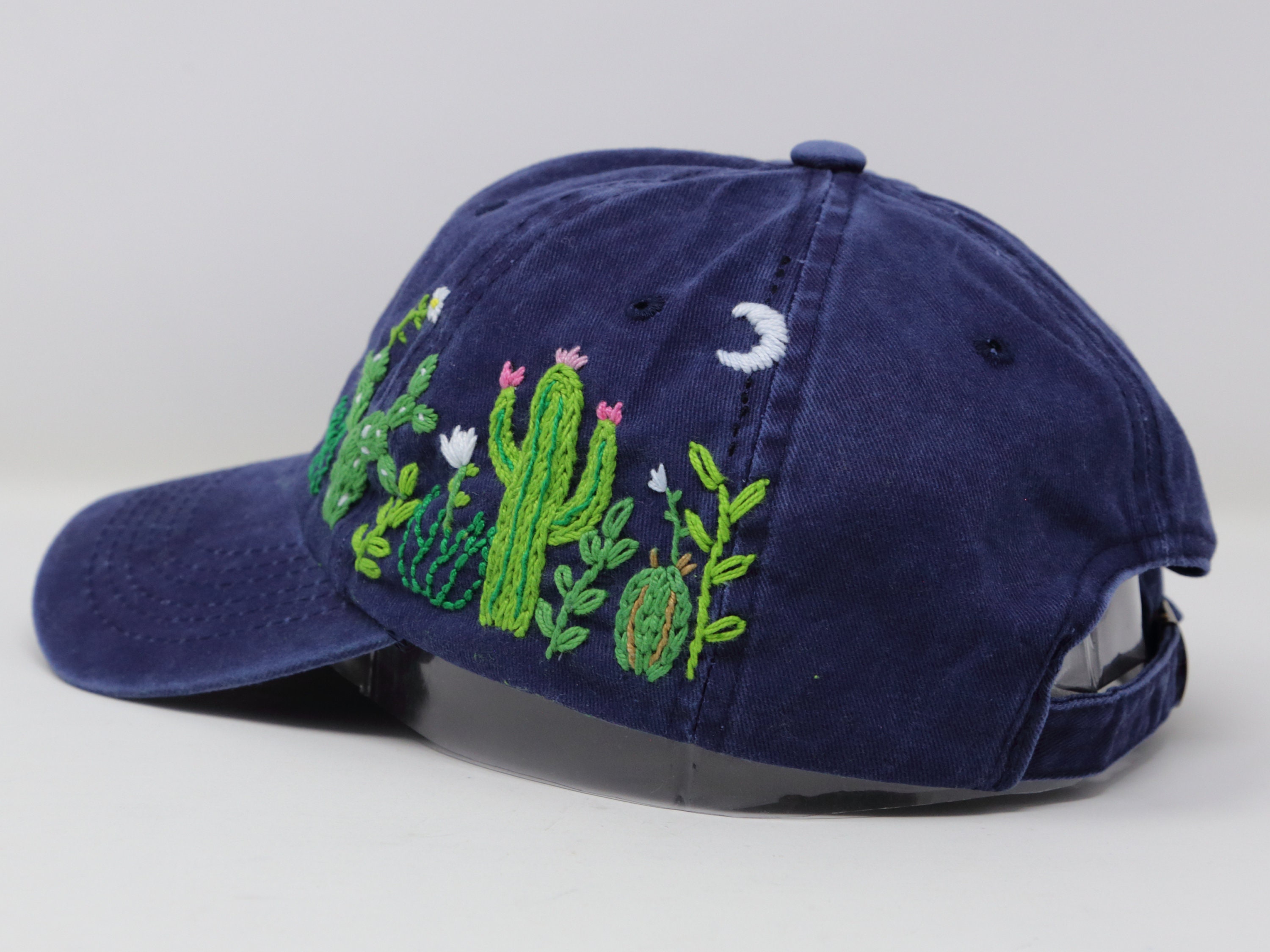 Cactus Embroidered Wash Cotton Baseball Cap, Hand Embroidered Sun Hat ...