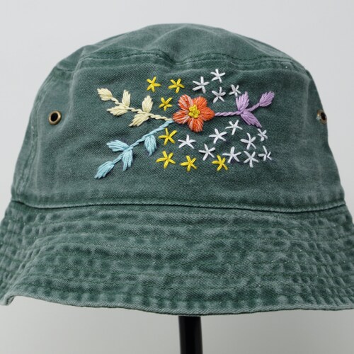 Washed Cotton Bucket Hat Hand Embroidered Lavender Purple Etsy