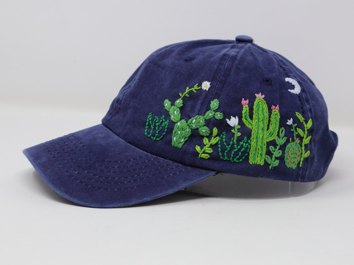 Cactus Embroidered Wash Cotton Baseball Cap, Hand Embroidered Sun Hat ...