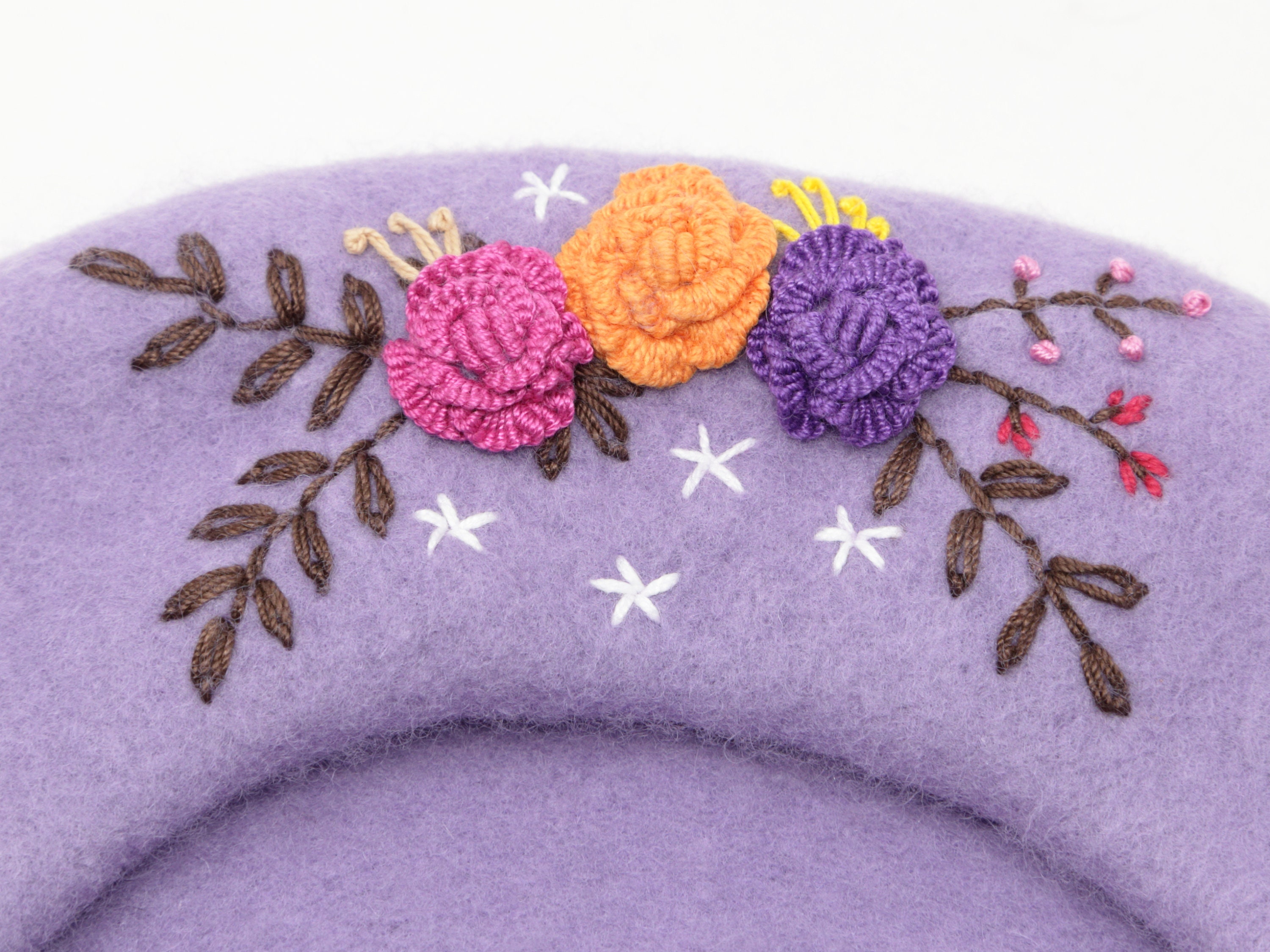 Beret Hat Flower Hat Wool Beret Hand Embroidered Hat | Etsy