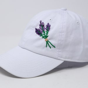 Hand Embroidered Lavender Flower Cotton Baseball Cap, Hand Embroidered ...