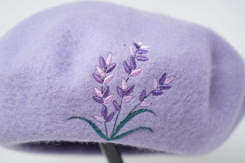 Embroidered Wool Beret Cap, Purple Lavender Winter Wool Beret Hat, 100% ...