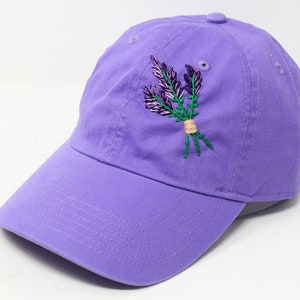 Hand Embroidered Lavender Flower Cotton Baseball Cap, Hand Embroidered ...