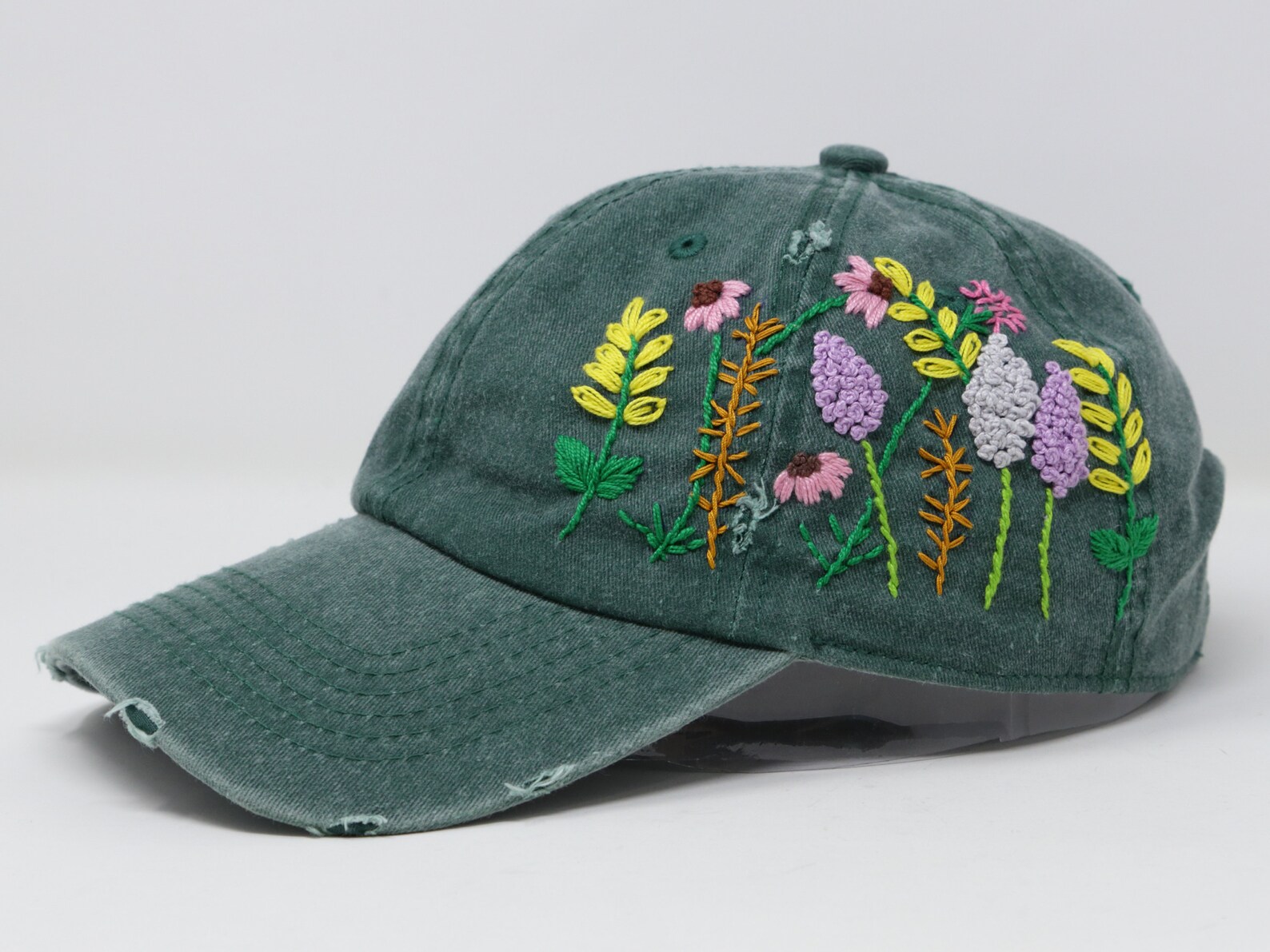 Hand Embroidered Wash Cotton Ripped Baseball Cap Hand - Etsy