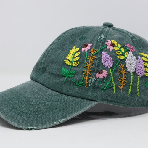Wash Cotton Red Baseball Cap Hand Embroidered Flower Hat - Etsy