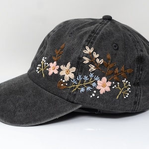 Hand Embroidered Floral Baseball Cap | 100% Cotton Hat | Botanical ...