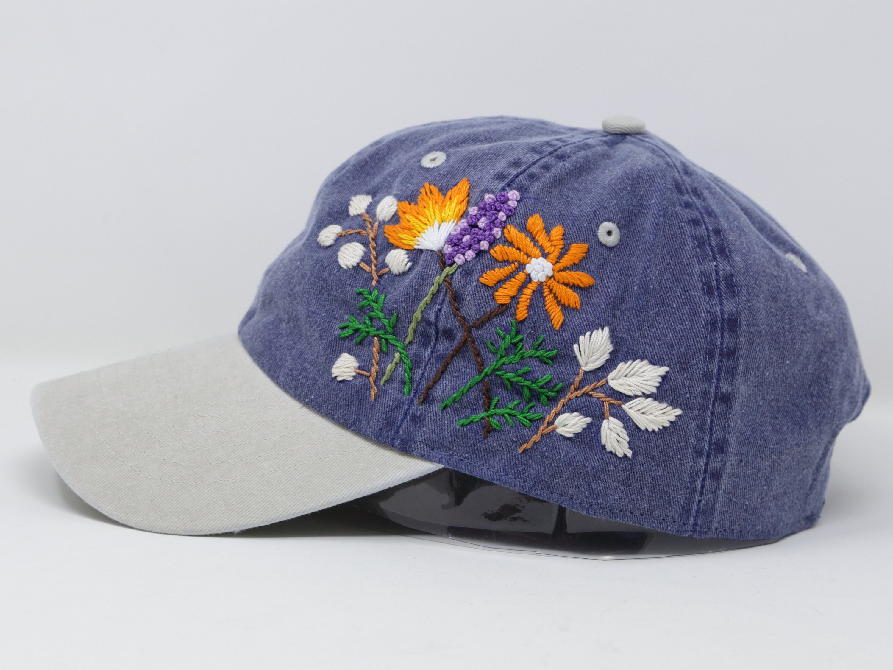 Hand Embroidered Flower Hat Cap Wash Cotton Baseball Cap 2 - Etsy
