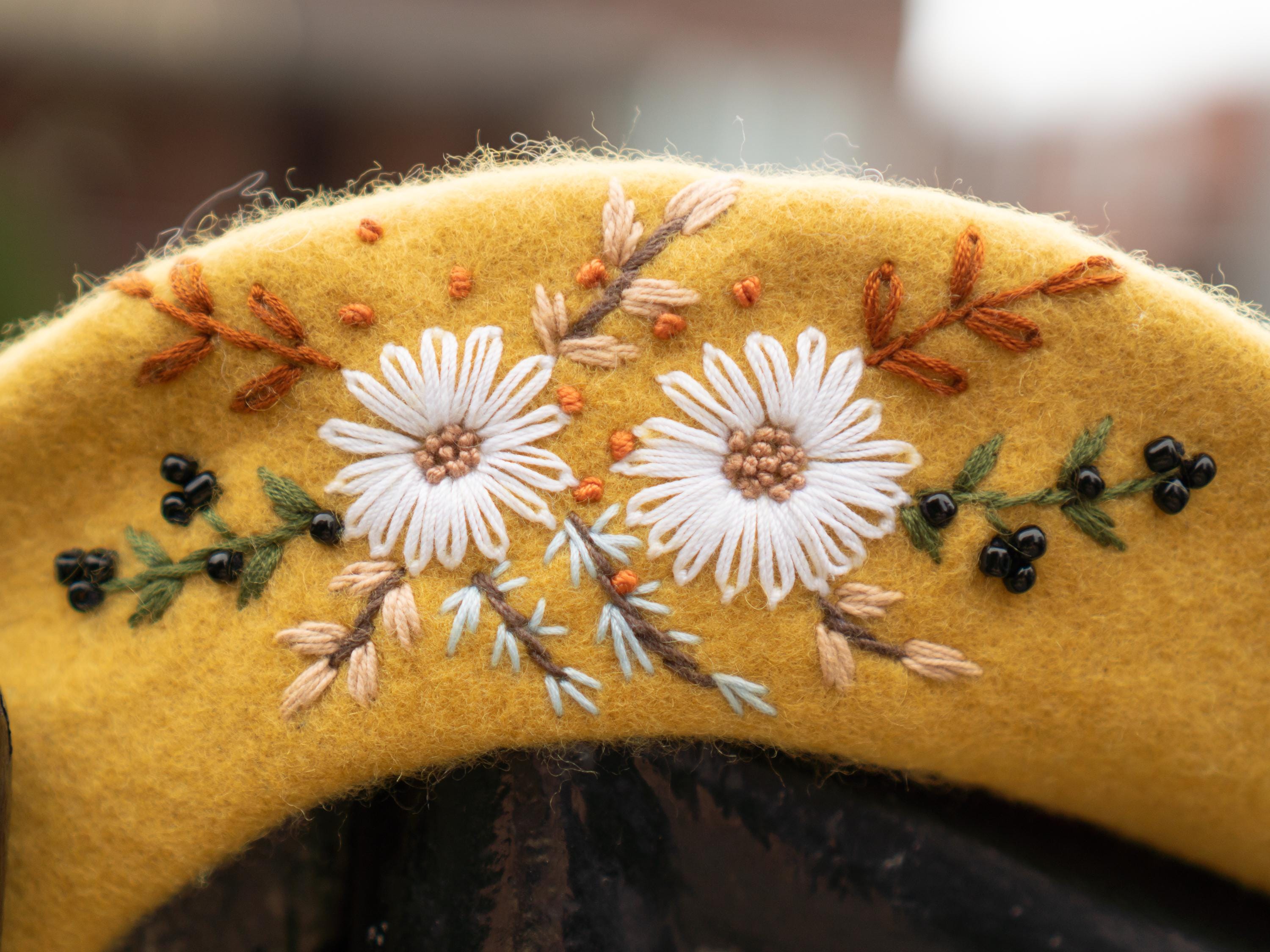 Hand Embroidered French Beret With Floral Design - 100% Wool Premium ...