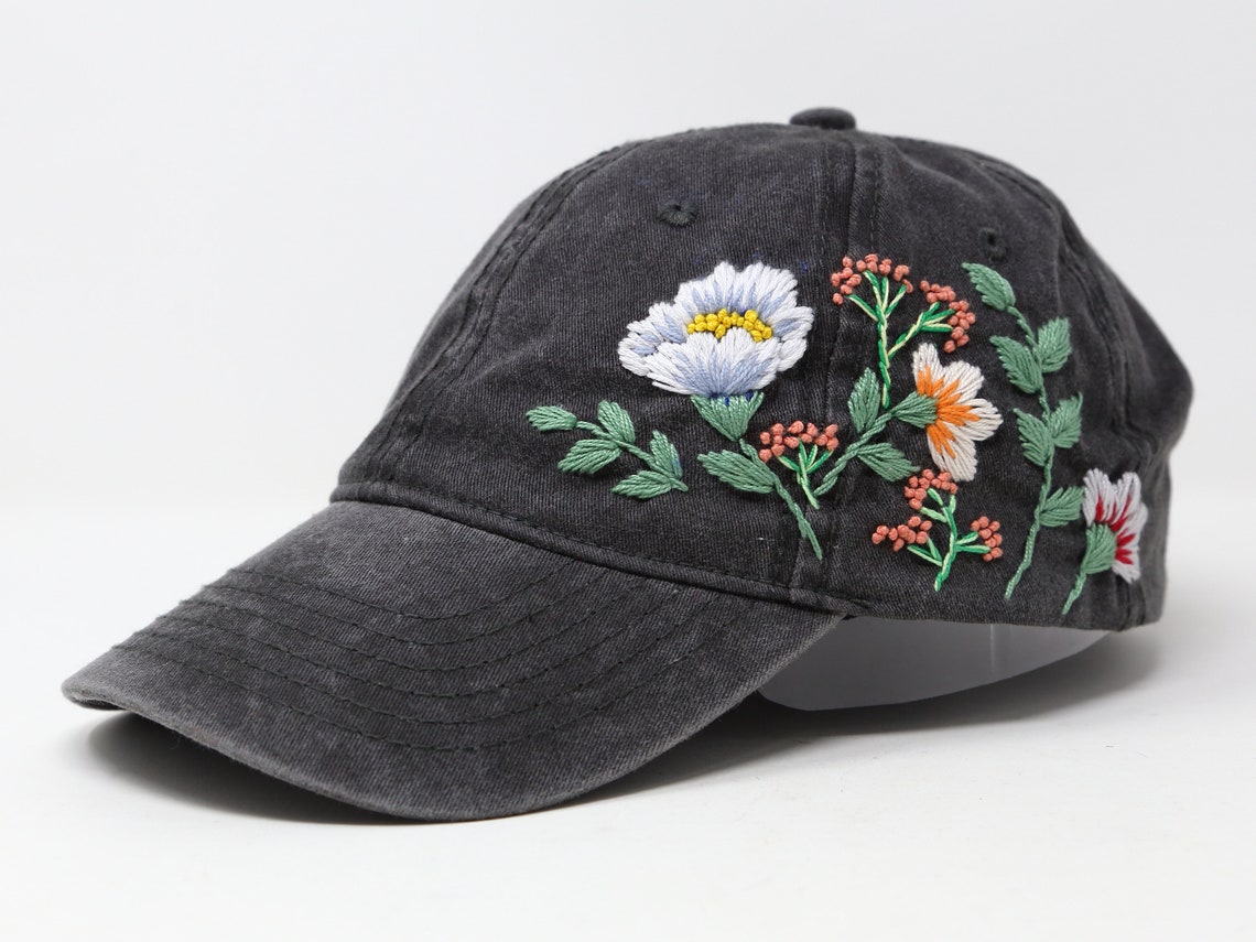 Hand Embroidered Big Flower Mix Garden Baseball Hat Curved - Etsy