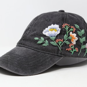 Hand Embroidered Big Flower Mix Garden Baseball Hat, Curved Brim ...