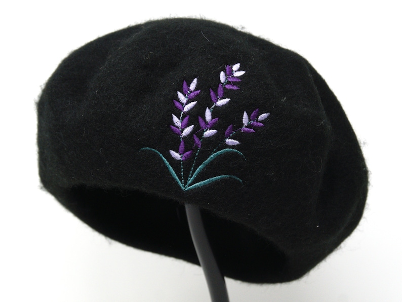 Embroidered Wool Beret Cap, Purple Lavender Winter Wool Beret Hat, 100% ...