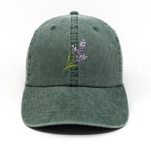 Lavender Flower Embroidered Baseball Cap, Washed Cotton Curve Brim ...