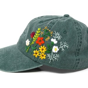 Rustic Embroidered Flower Cotton Cap Washed Green - Distressed Denim ...