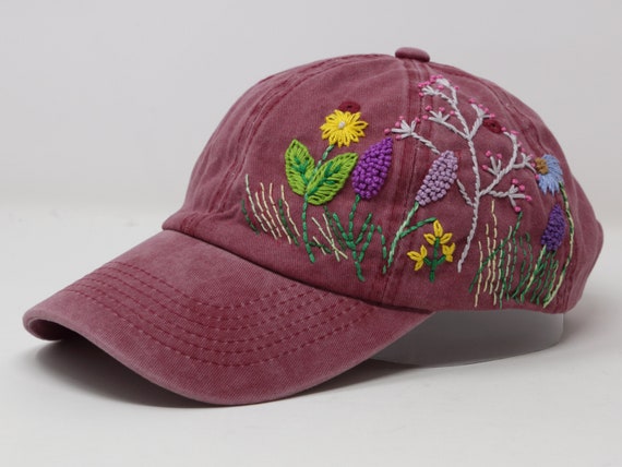 Wash Cotton Baseball Cap Hand Embroidered Flower Hat Curved | Etsy
