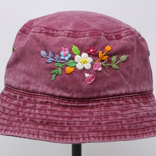 Washed Cotton Bucket Hat Hand Embroidered Lavender Purple Etsy