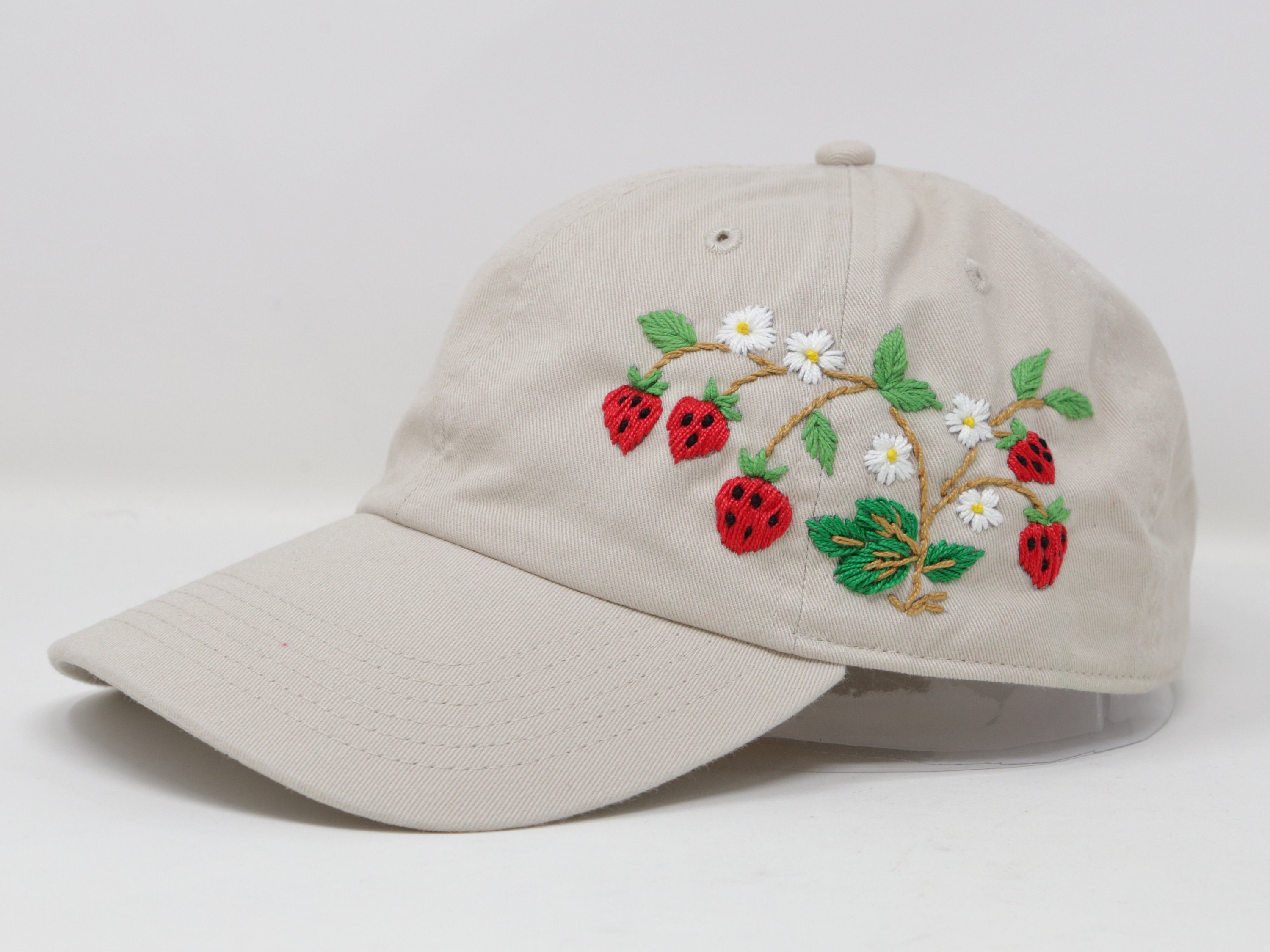 Strawberry Embroidered Baseball Cap Large Hand Embroidered - Etsy