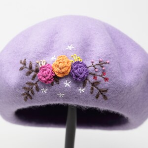 Beret Hat, Flower Hat, Wool Beret, Hand Embroidered Hat, Embroidered ...