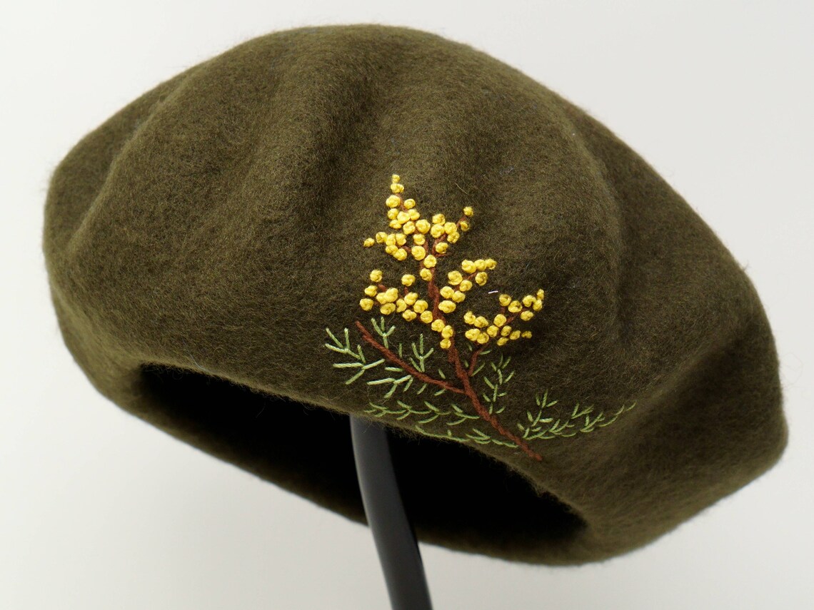 100% Wool Beret Hat Handmade Mimosa Flower Winter French Cap - Etsy