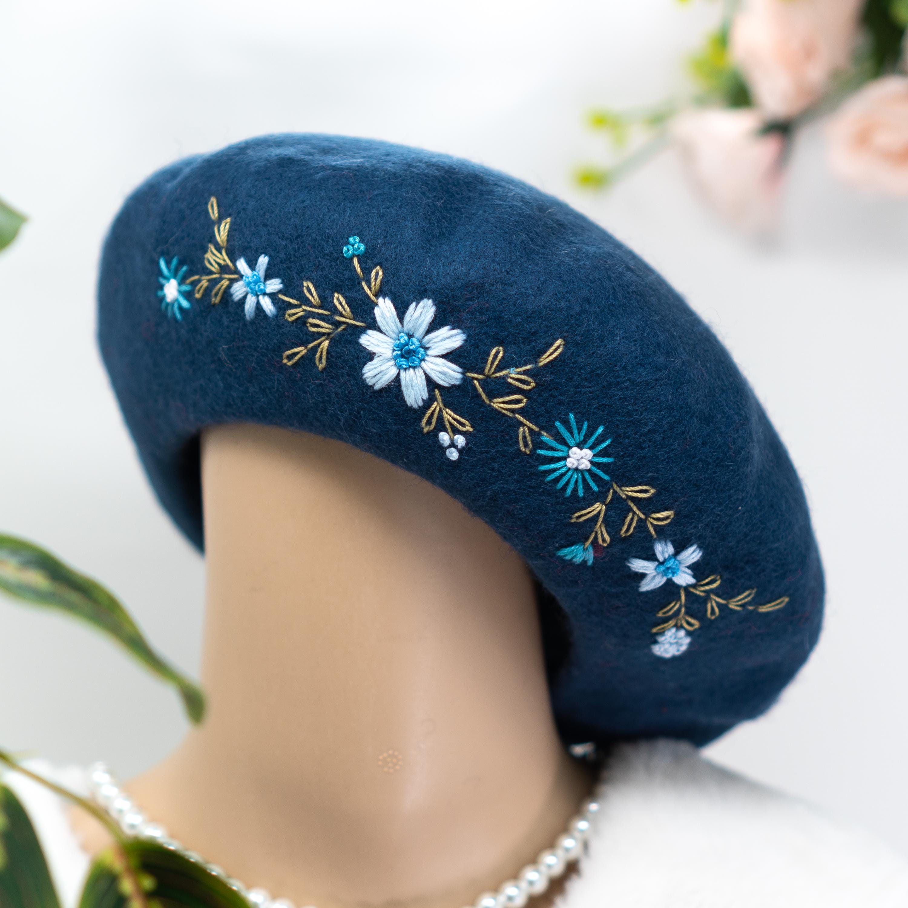 Bohemian Floral Embroidered Wool Beret | Handcrafted French Beret for ...