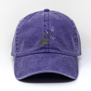 Lavender Flower Embroidered Baseball Cap, Washed Cotton Curve Brim ...