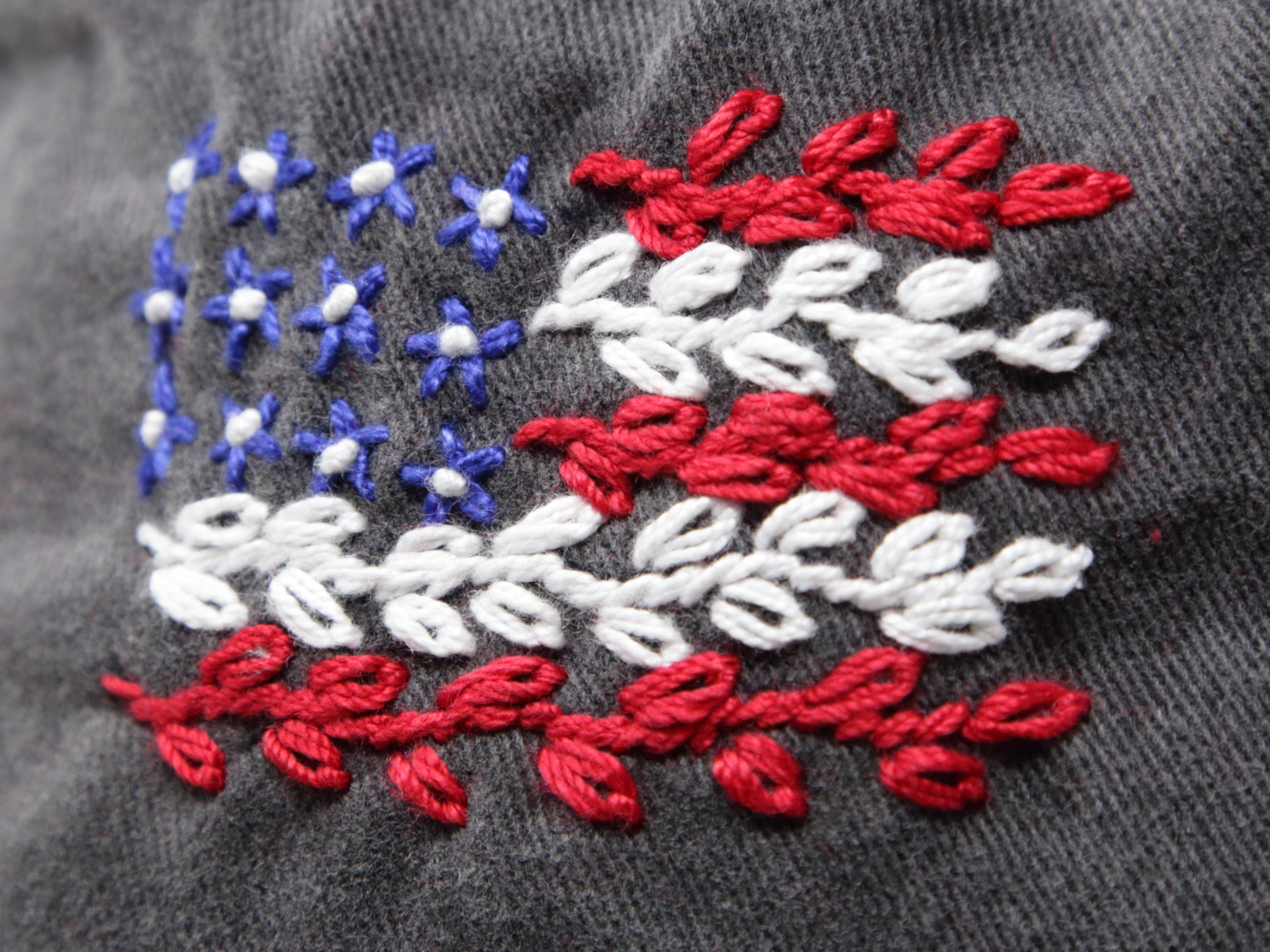 Washed Cotton American USA Flag Bucket Hat Hand Embroidered - Etsy